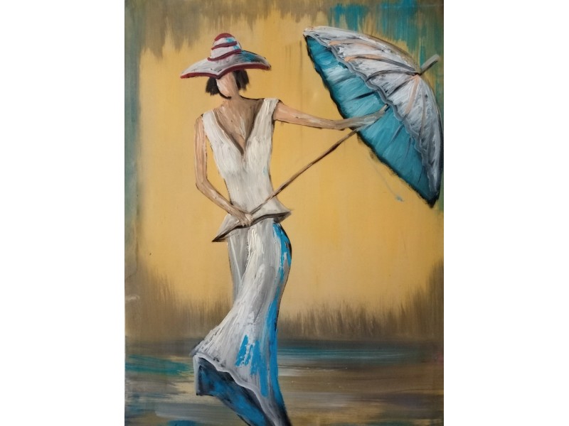 Dama sa suncobranom 70x50cm ulje na platnu