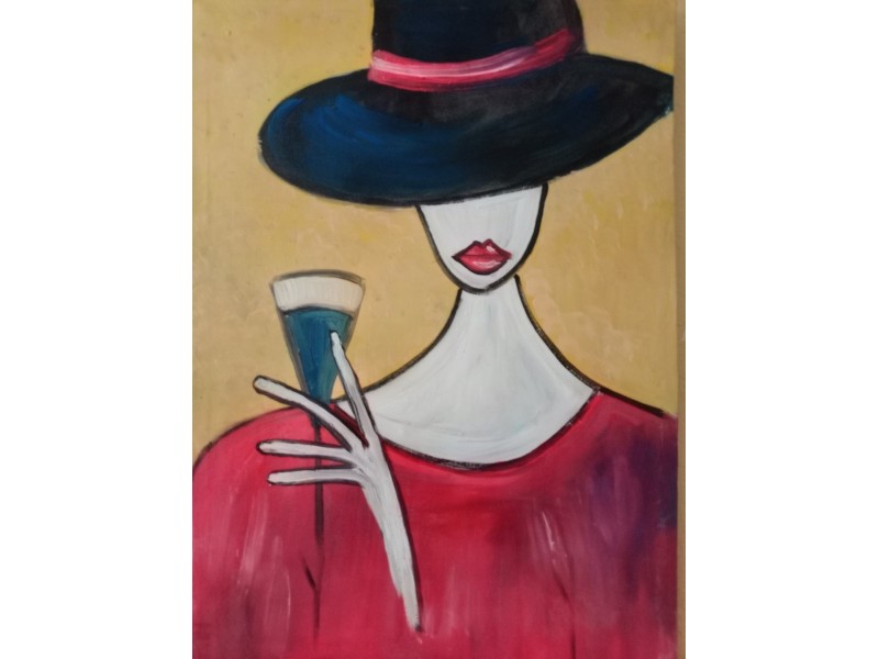 Dama sa casom vina 70x50cm ulje na platnu