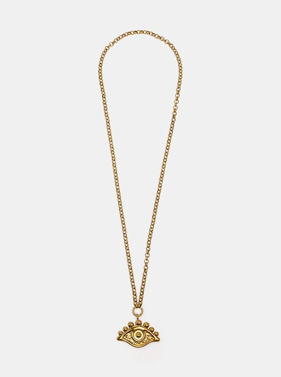 LONG NECKLACE WITH EYE PENDANT - STAINLESS STEEL