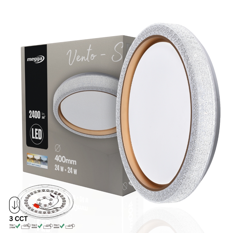 MEGGA, VENTO-S LED PLAFONJERA 24W+24W 3CCT 400MM DMD+GD, 014048