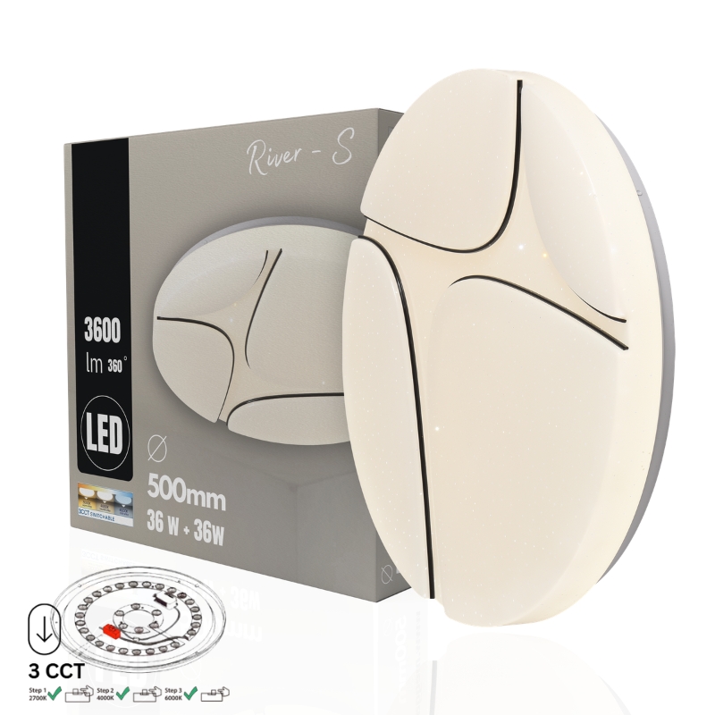 MEGGA, RIVER-S LED PLAFONJERA 36W+36W 3CCT 500MM WHT+BK, 012600