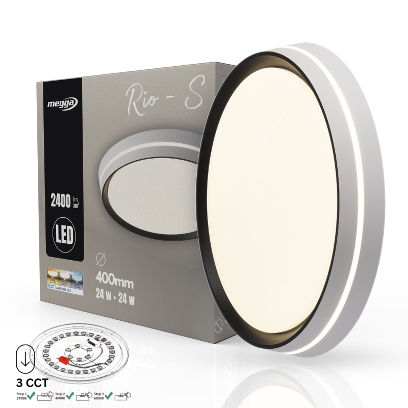 MEGGA, RIO-S LED PLAFONJERA 24W+24W 3CCT 400MM WH+BK, 012966