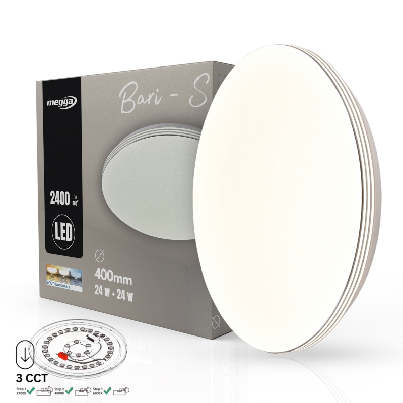 MEGGA, BARI-S LED PLAFONJERA 24W+24W 3CCT 400MM WHT+CH, 010812