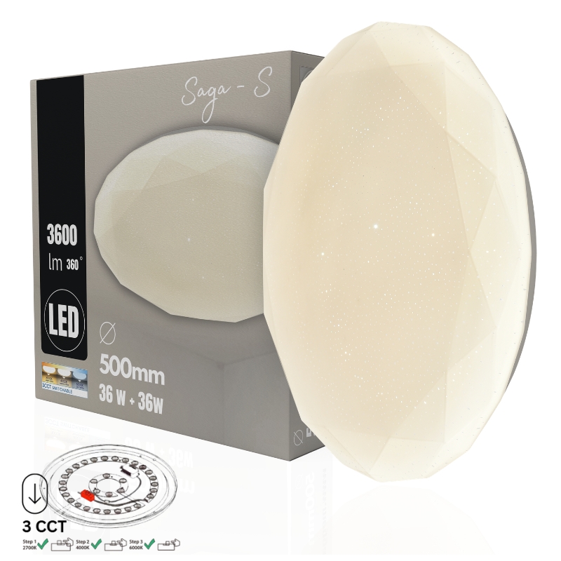 MEGGA, SAGA-S LED PLAFONJERA 36W+36W 3CCT 500MM WHT, 010289