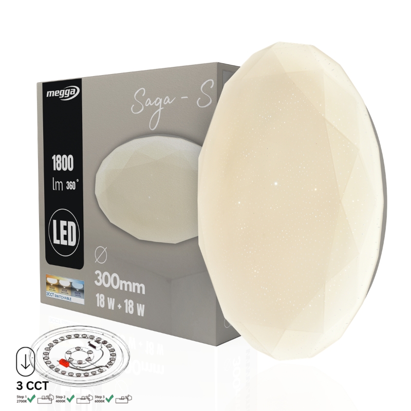 MEGGA, SAGA-S LED PLAFONJERA 18W+18W 3CCT 300MM WHT, 010288