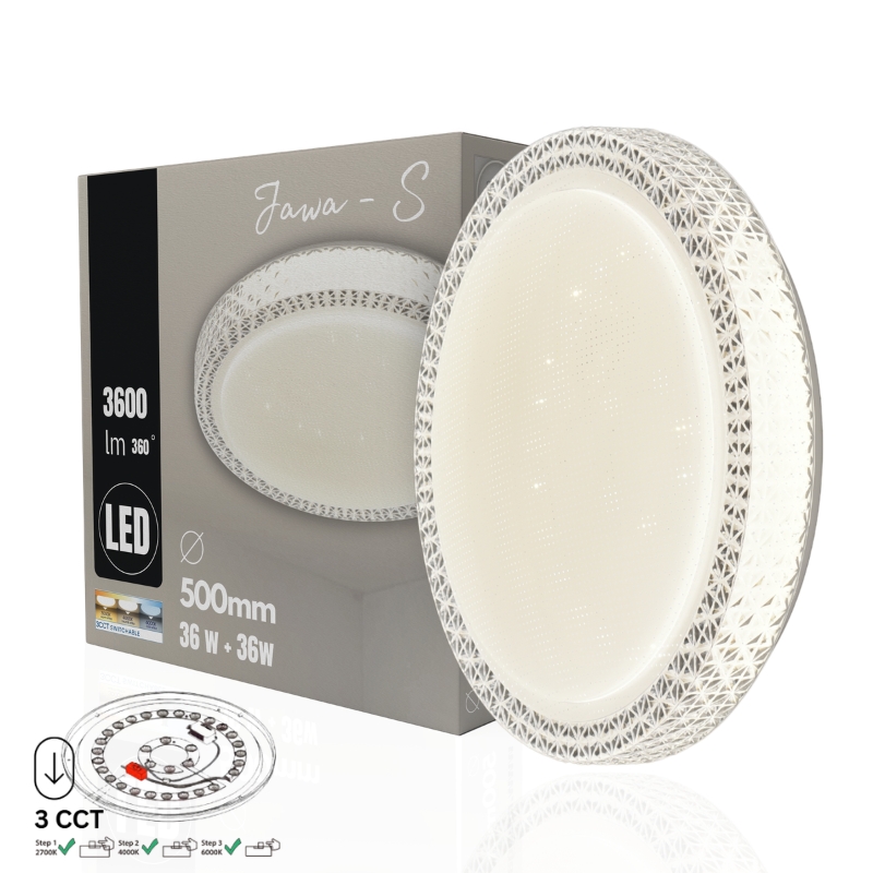 MEGGA, JAWA-S LED PLAFONJERA 36W+36W 3CCT 500MM WHT+DMD, 010810