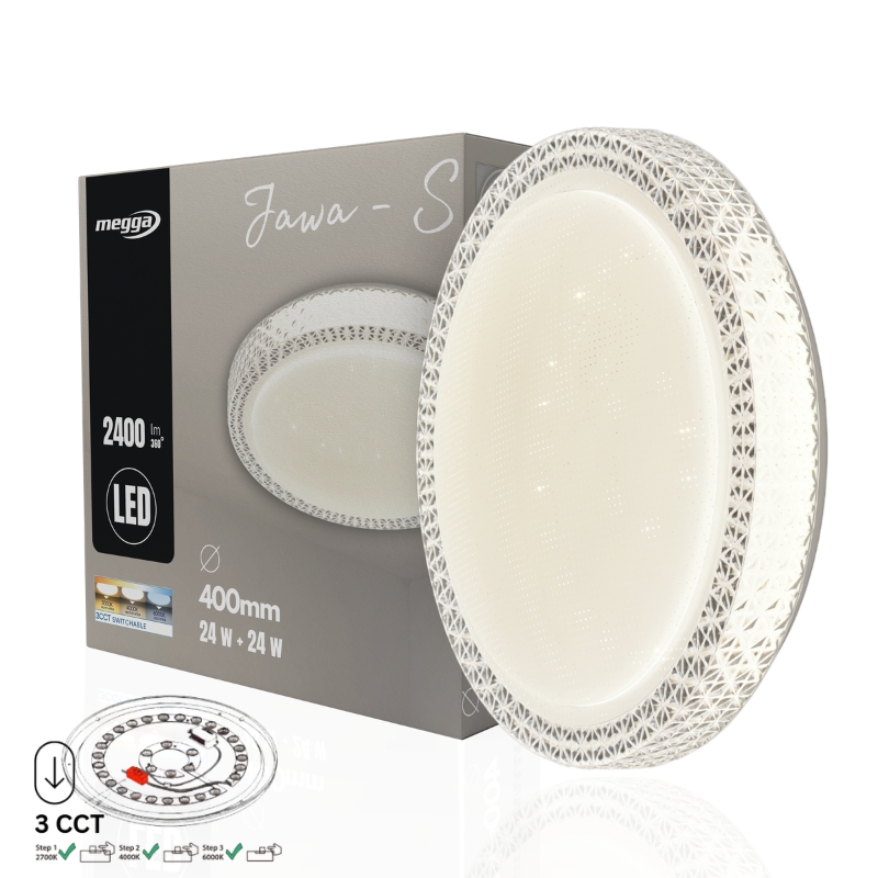 MEGGA, JAWA-S LED PLAFONJERA 24W+24W 3CCT 400MM WHT+DMD, 010507