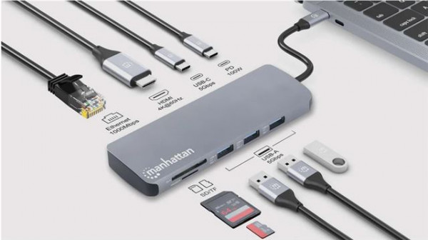 Manhattan USB-C PD 9-in-1 HDMI 4K Dock. Stat.Multiport Hub
