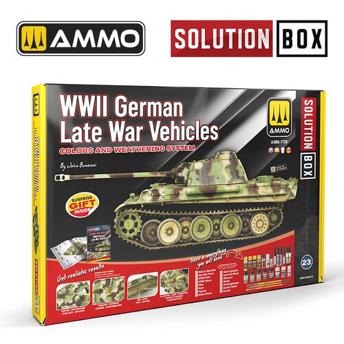 AMMO of Mig Jimenez 7729 Solution Box 23 - WWII German Late War Vehicles - Colors And Weathering System
