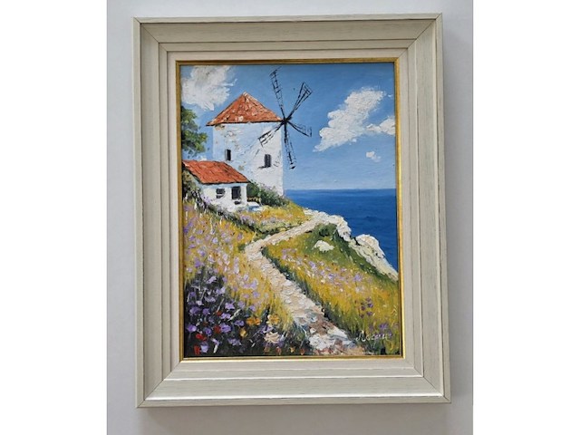 Ulje na platnu - Vetrenjaca iznad mora, prelepo!