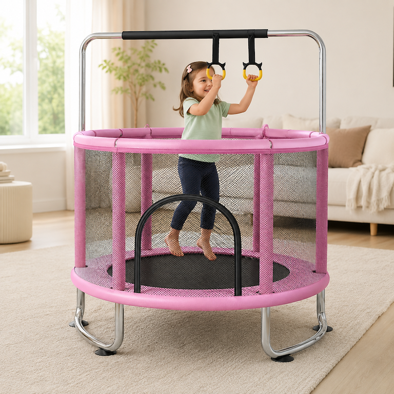Dečija sobna trambolina Playtime 140cm sa zaštitnom mrežom 845 roze