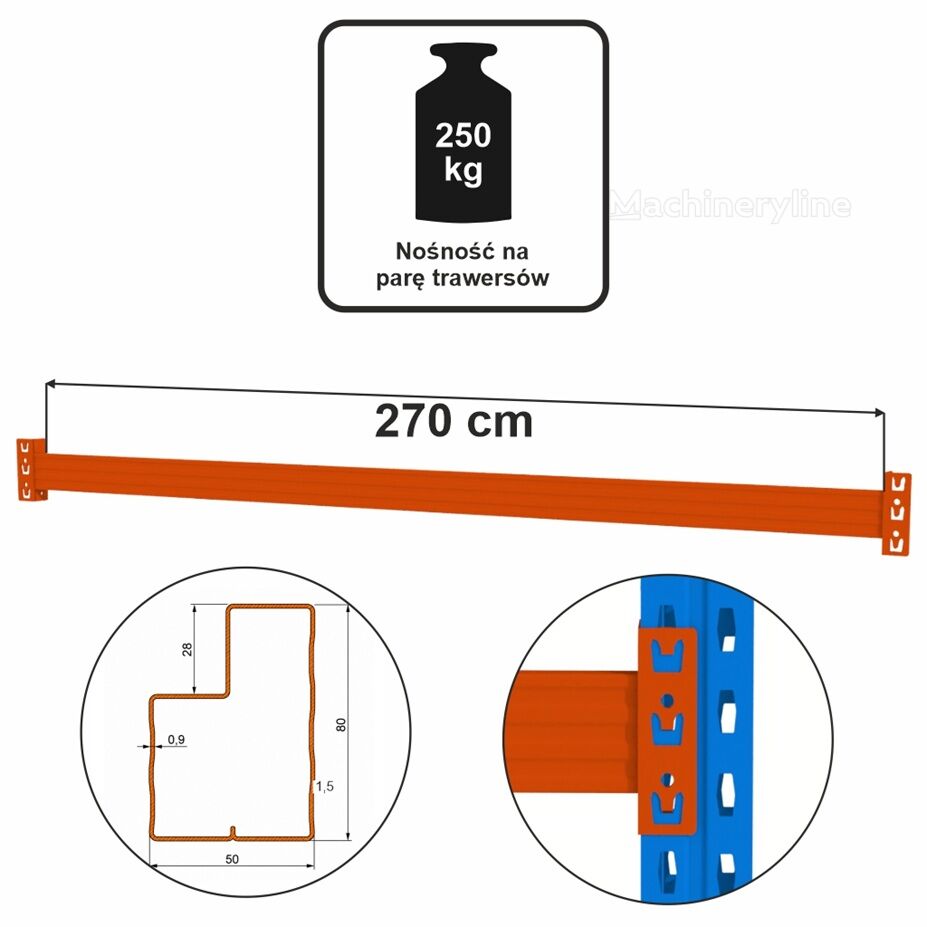 Novi Mega-M Trawers schodkowy Mega-M XR L-270 cm 8×5 nośność 250 paletni regal