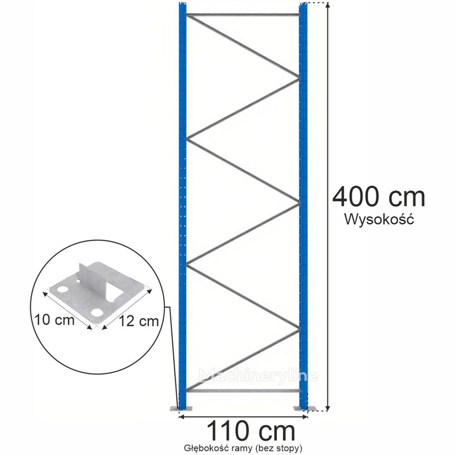 Novi Mega-M Rama Mega-M XR H-400 cm G-110 cm W- 9 cm niebieska w elementach paletni regal