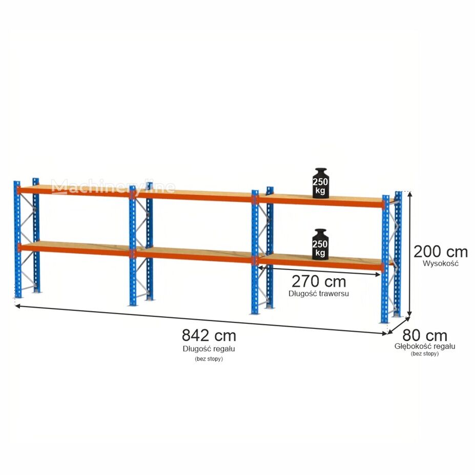 Novi Mega-M Regał magazynowy 6-półkowy Mega-M XR H-200 cm L-842 cm G-80 cm 2 paletni regal
