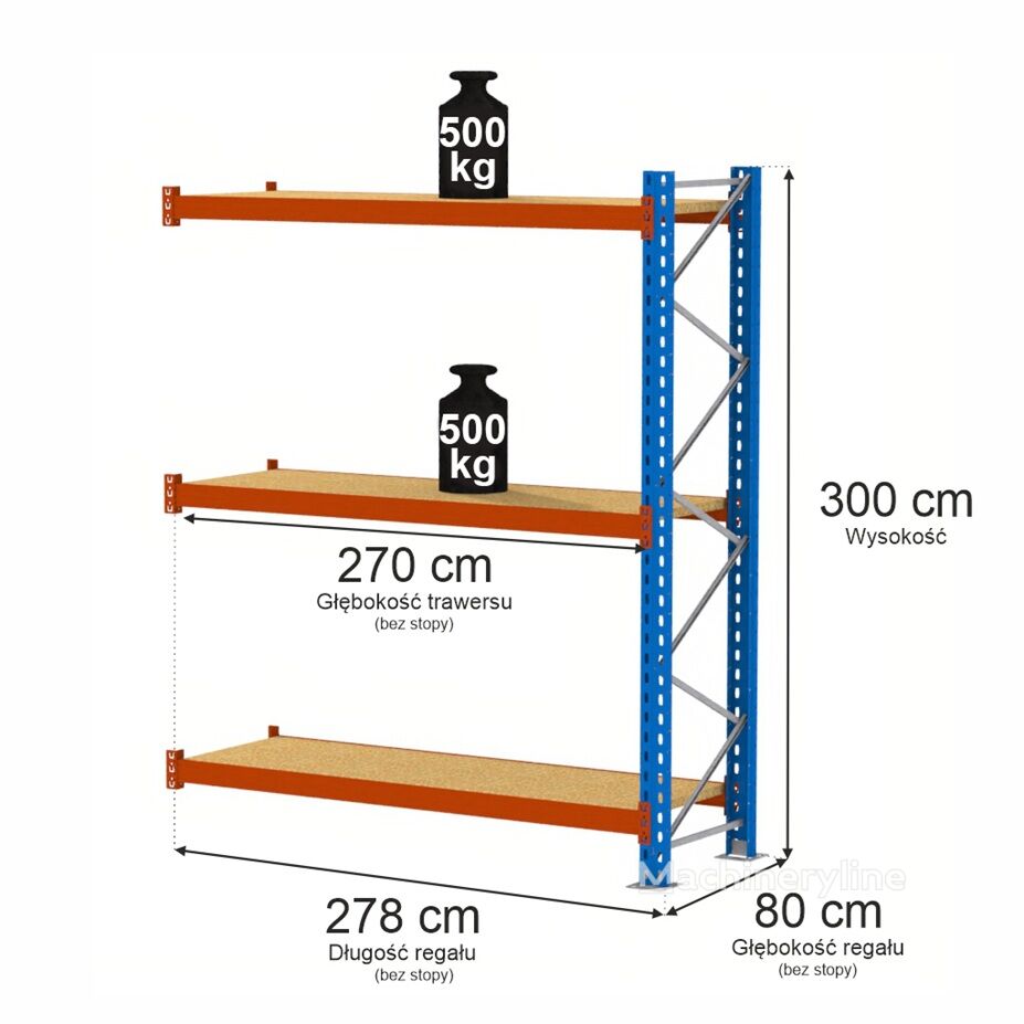 Novi Mega-M Regał magazynowy Mega-M XR H-300 cm L-278 cm G-80 cm 500 kg paletni regal