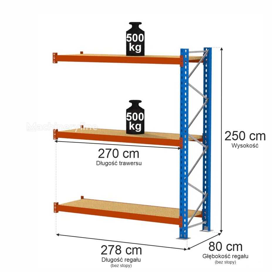 Novi Mega-M Regał magazynowy 3-półkowy Mega-M XR H-250 cm L-278 cm G-80 cm 5 paletni regal