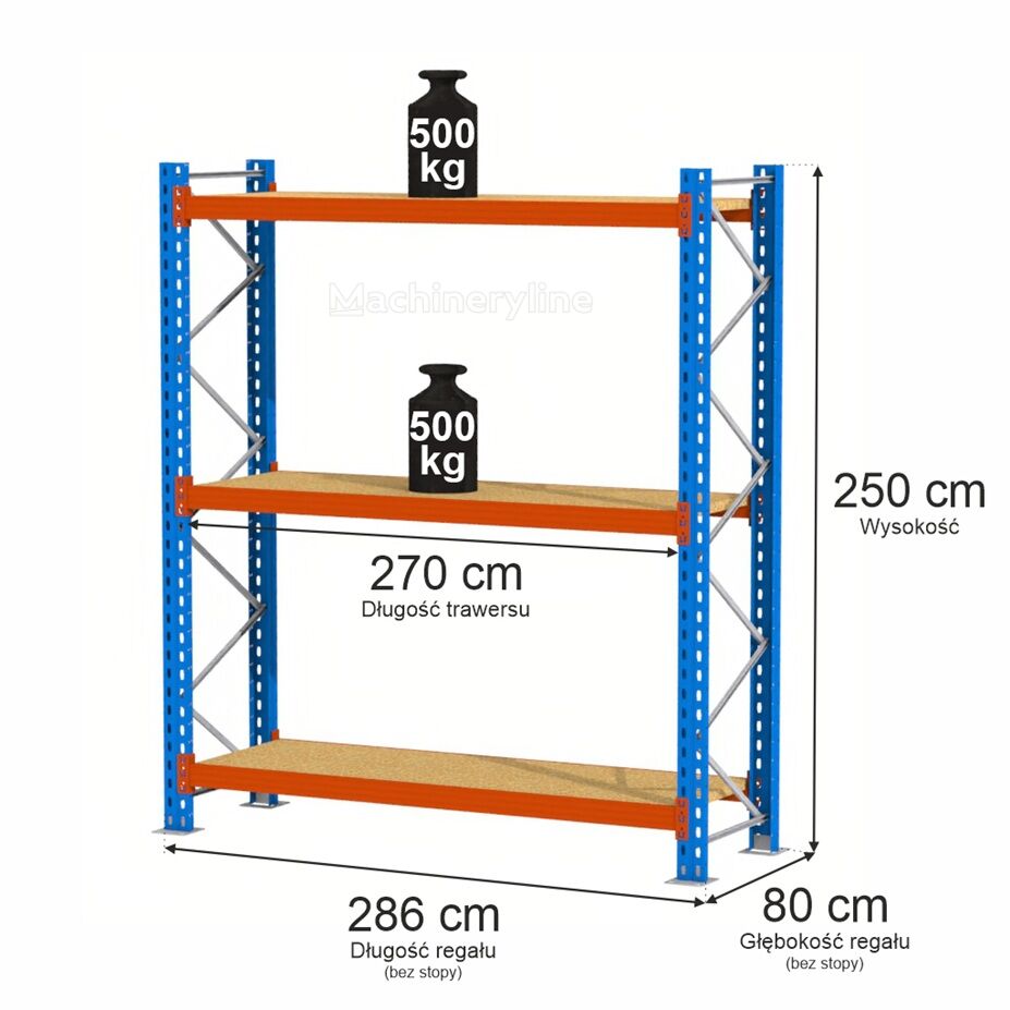 Novi Mega-M Regał magazynowy Mega-M XR H-250 cm L-286 cm G-80 cm 500 kg paletni regal