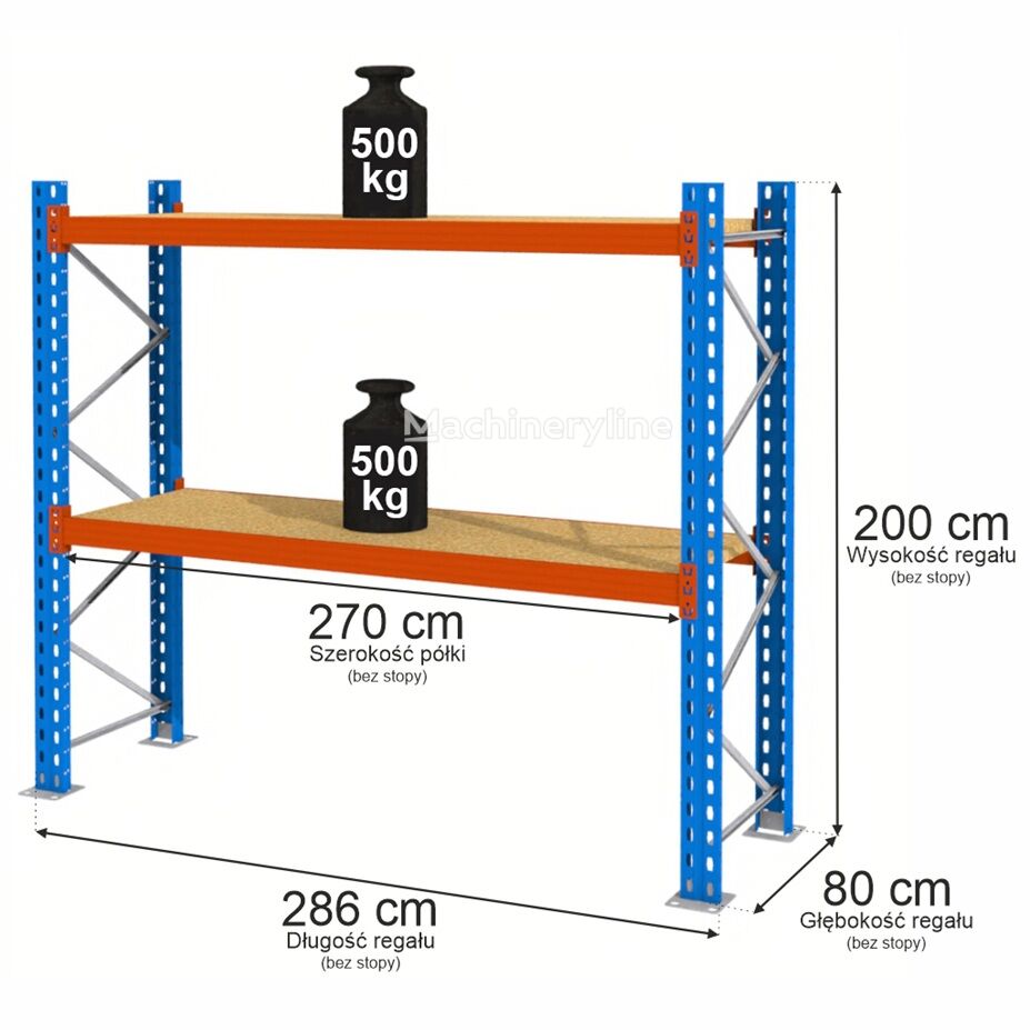 Novi Mega-M Regał magazynowy Mega-M XR H-200 cm L-286 cm G-80 cm 500 kg paletni regal