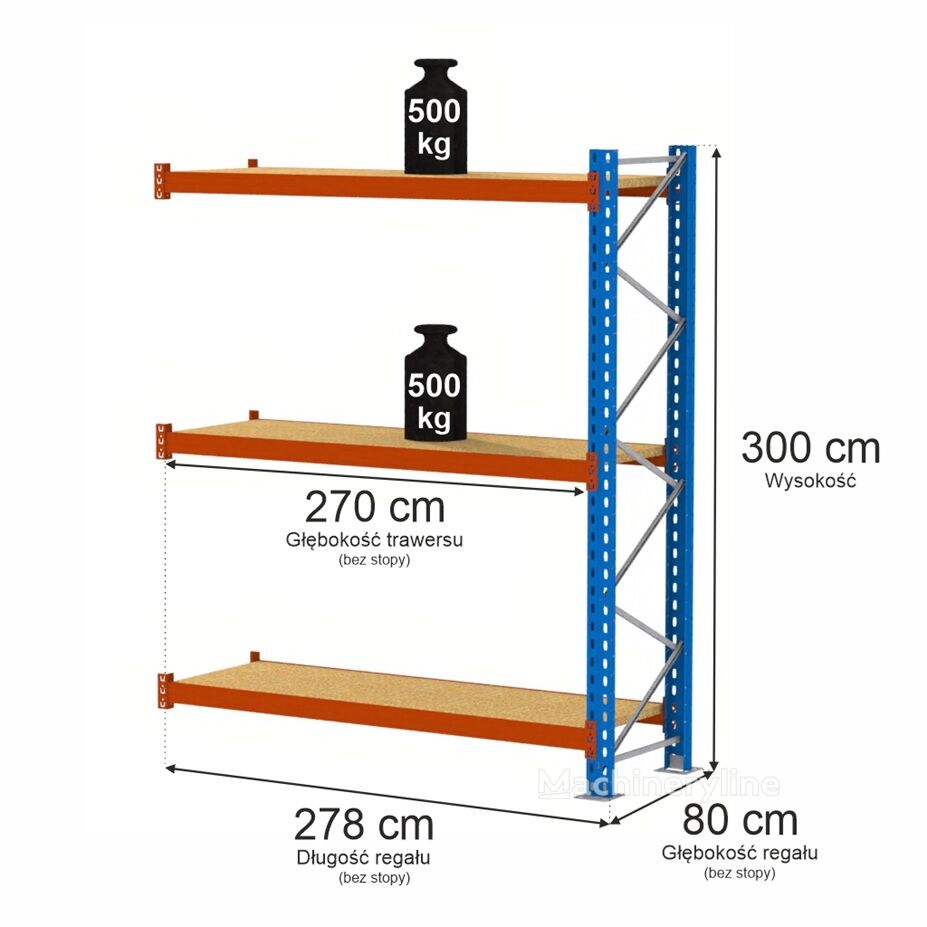 Novi Mega-M Regał magazynowy Mega-M XR H-300 cm L-278 cm G-80 cm 500 kg paletni regal