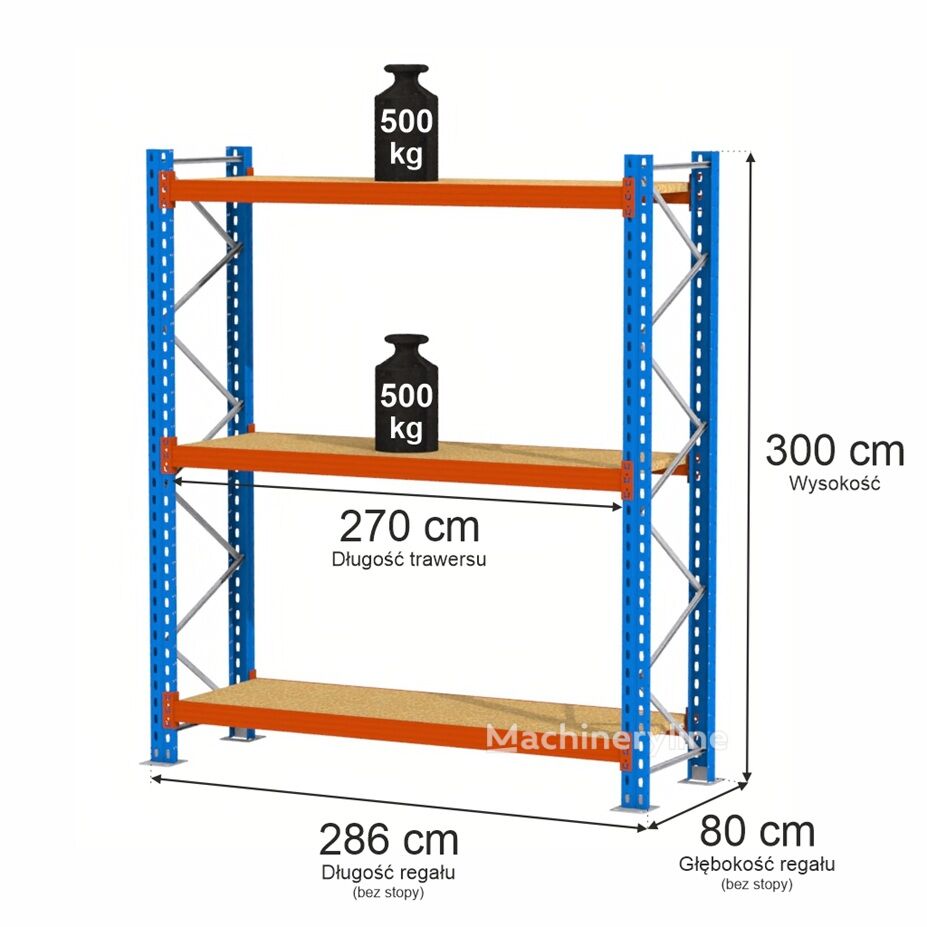 Novi Mega-M Regał magazynowy Mega-M XR H-300 cm L-286 cm G-80 cm 500 kg paletni regal