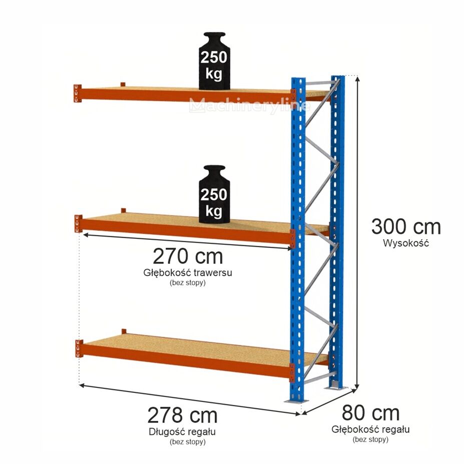 Novi Mega-M Regał magazynowy Mega-M XR H-300 cm L-278 cm G-80 cm 250 kg paletni regal
