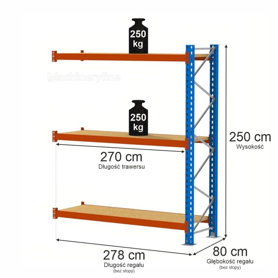 Novi Mega-M Regał magazynowy Mega-M XR H-250 cm L-278 cm G-80 cm 250 kg paletni regal
