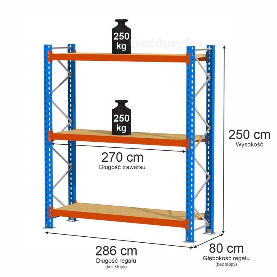 Novi Mega-M Regał magazynowy Mega-M XR H-250 cm L-286 cm G-80 cm 250 kg paletni regal