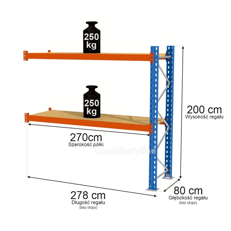 Novi Mega-M Regał magazynowy Mega-M XR H-200 cm L-278 cm G-80 cm 250 kg paletni regal