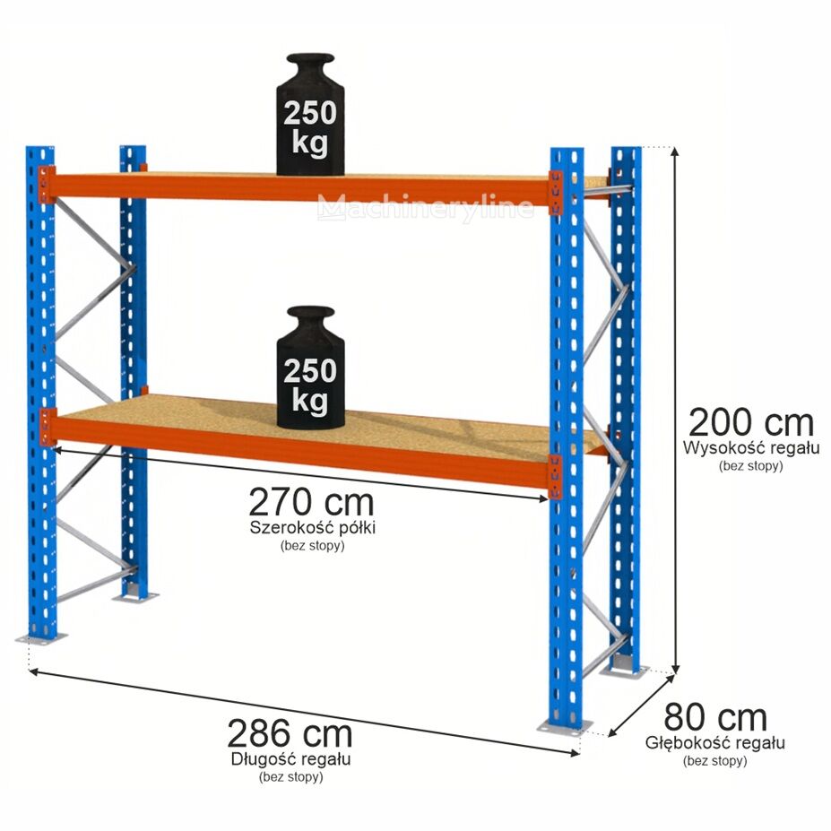 Novi Mega-M Regał magazynowy Mega-M XR H-200 cm L-286 cm G-80 cm 250 kg paletni regal