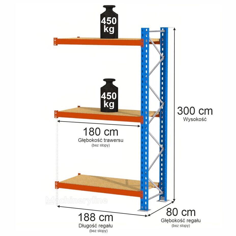 Novi Mega-M Regał magazynowy Mega-M XR H-300 cm L-188 cm G-80 cm 450 kg paletni regal