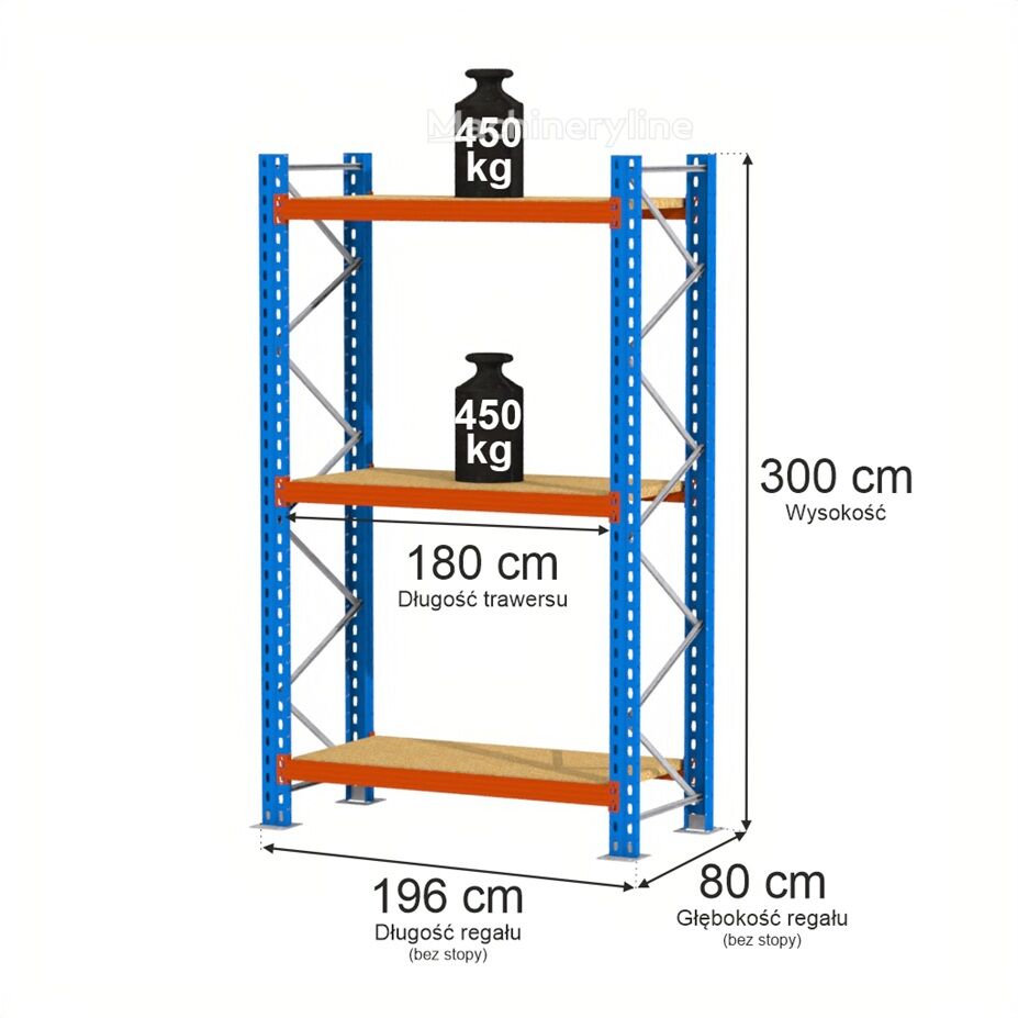 Novi Mega-M Regał magazynowy Mega-M XR H-300 cm L-196 cm G-80 cm 450 kg paletni regal