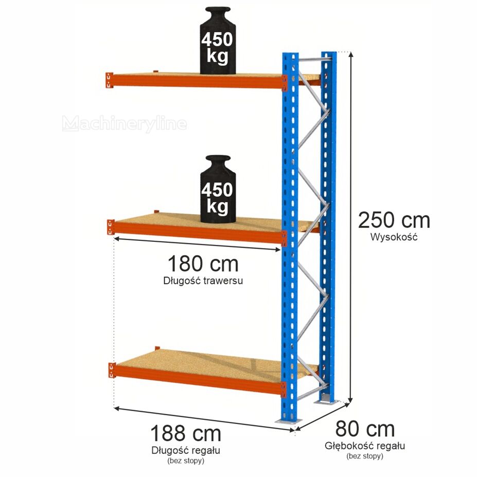 Novi Mega-M Regał magazynowy Mega-M XR H-250 cm L-188 cm G-80 cm 450 kg paletni regal