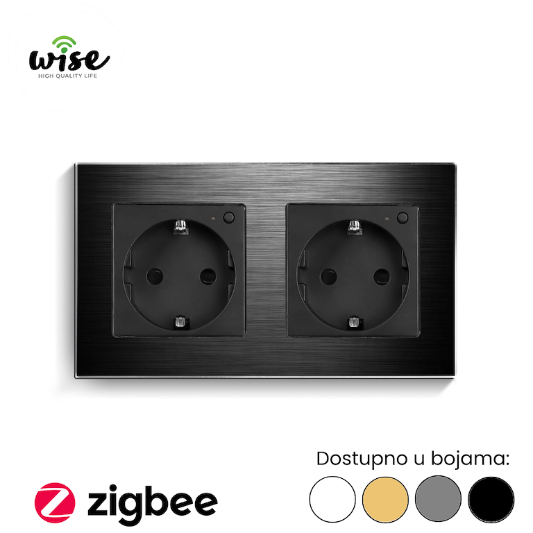 Wise pametna Zigbee utičnica 16A, ugradna,
modularna dupla – aluminijum