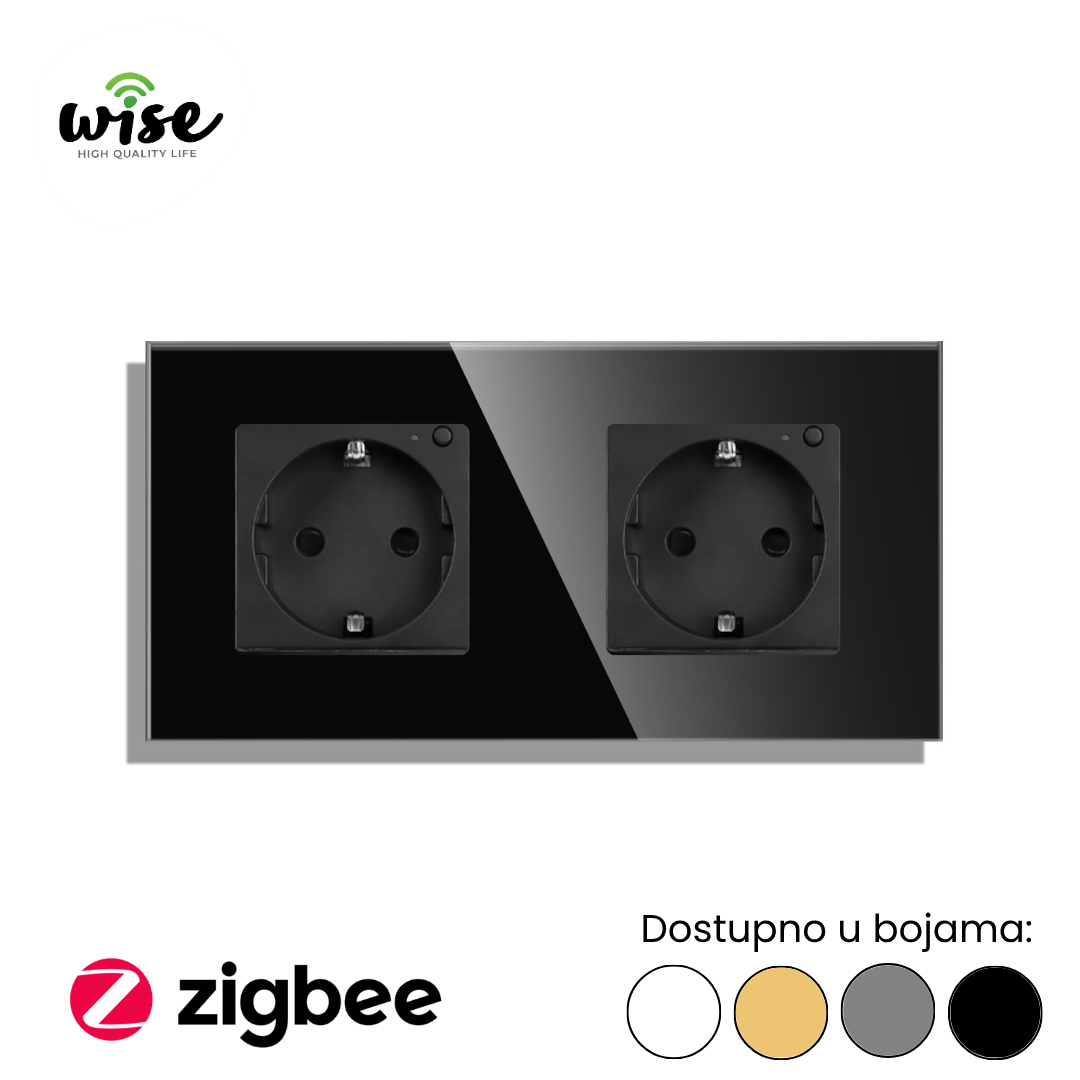 Wise pametna Zigbee utičnica 16A, ugradna,
modularna dupla – stakleni panel