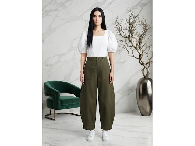 ZARA ZW Collection Maslinaste Pamučne Trousers / 38