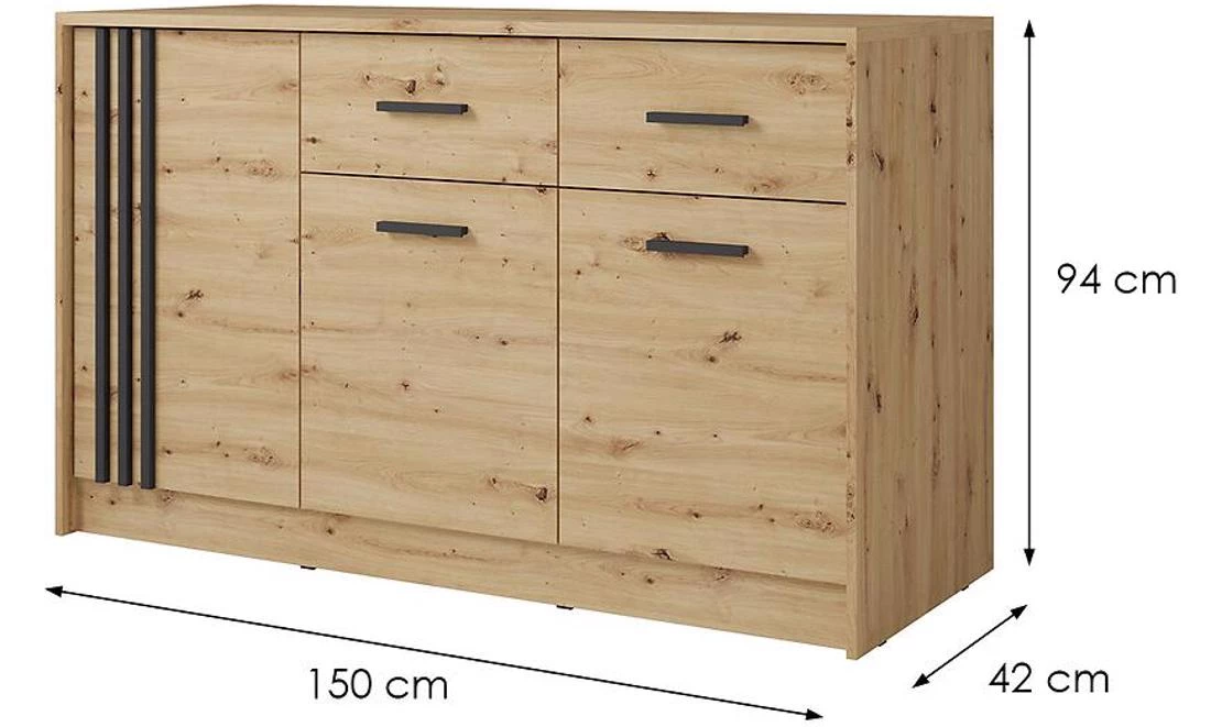 Kanada Cd-4 komoda 150x42x94 hrast/crna