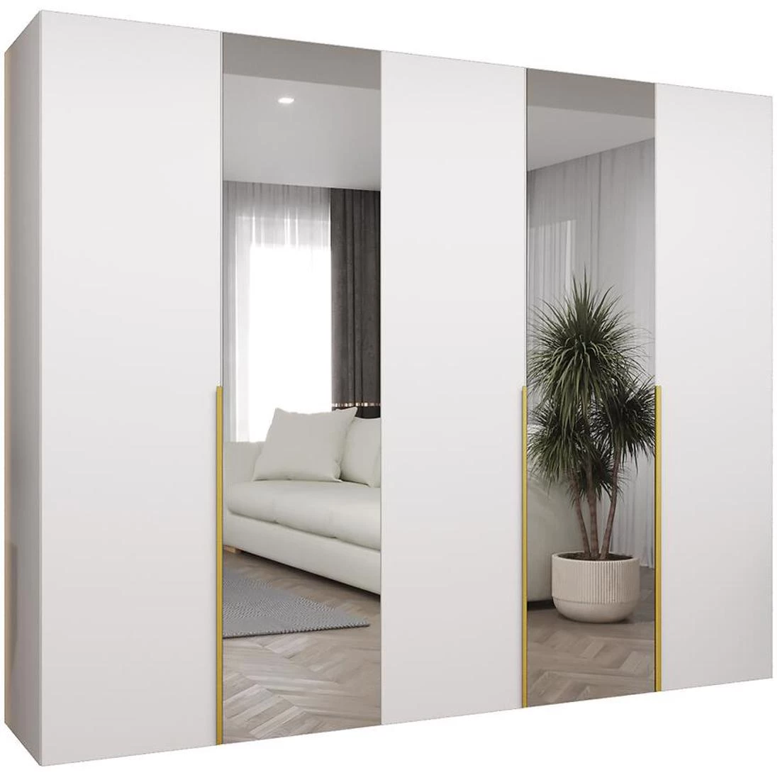 Alicante II garderober 250x50x200 cm bela/zlatna