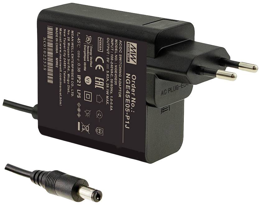 MEAN WELL NGE45E24-P1J adapter za napajanje sa fiksnim naponom 45,1 W šuplji utikač 5,5/2,1 1 x
