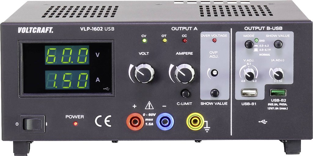 VOLTCRAFT VLP-1602 USB laboratorijsko napajanje sa podesivim naponom 230 V/AC → 60 V 1,5 A 123 W
