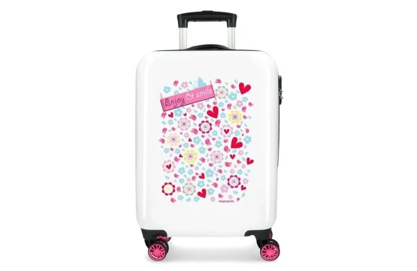 Dečiji Kofer Movom Happy Time 40x55x20cm ABS 37L bela roze cvetovi
