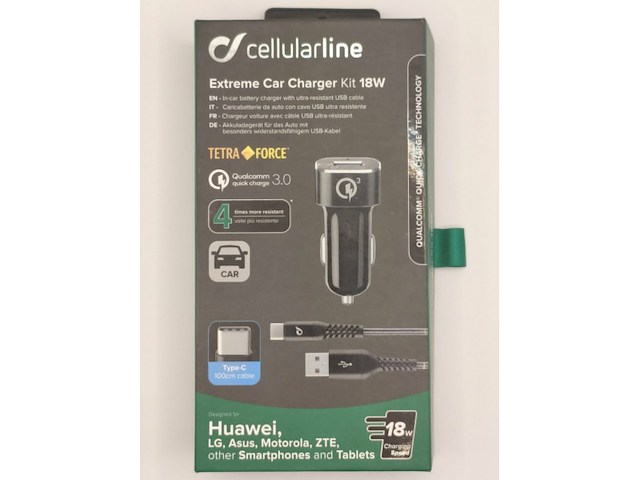 Cellularline Extreme Car Charger Kit (18W)