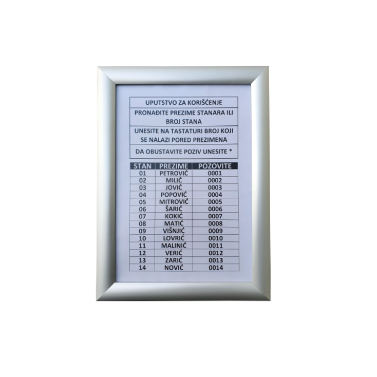 Ram za spisak stanara A5