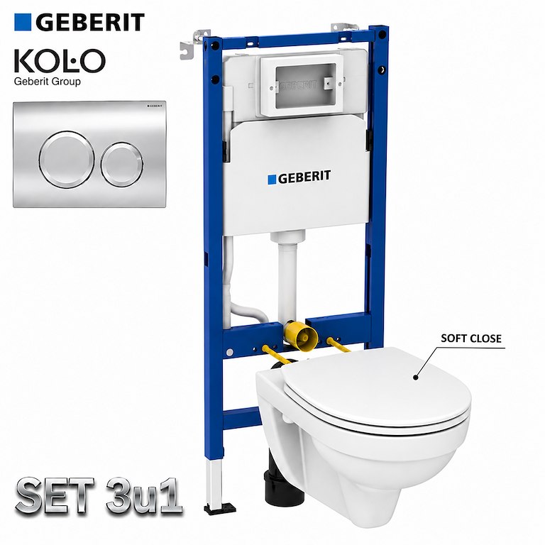 GEBERIT SET KOLO IDOL HROM SJAJ TIPKA DELTA 20 WC ŠOLJA KONZOLNA SA SOFT-CLOSE DASKOM