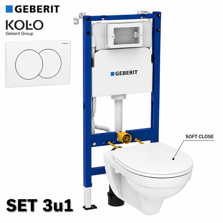 GEBERIT SET KOLO IDOL BELA TIPKA DELTA 01 WC ŠOLJA KONZOLNA SA SOFT-CLOSE DASKOM