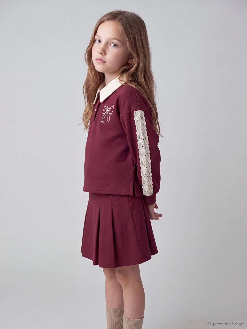 LCW Kids Devojački Set Sa Polo Kragnom I Vezom
