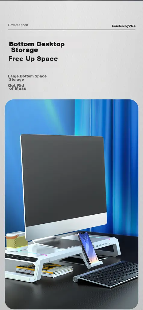 Ice Coorel Postolje za monitor T1 sa USB portovima, RGB, Belo