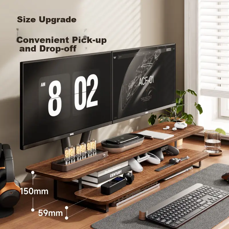 Brateck Postolje za monitor, 100x30 cm, 2 nivoa, Braon