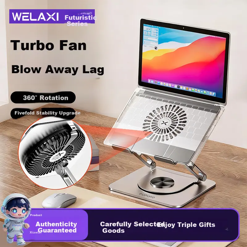 Future Stalak za laptop sa ventilatorom za hlađenje, 360° rotirajući, Podesiv, Srebrne boje