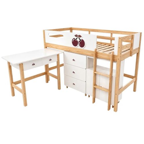 Kinder Home Dečiji kombinovani krevet CHERRY sa radnim stolom, komodom, garderoberom i ramom za dušek
