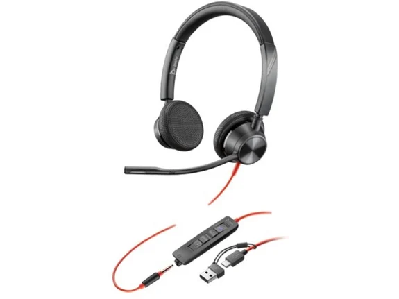 HP Poly Blackwire 3325 Stereo Microsoft Teams Certified USB-C Headset + 3.5mm Plug + USB-C/A Adapter